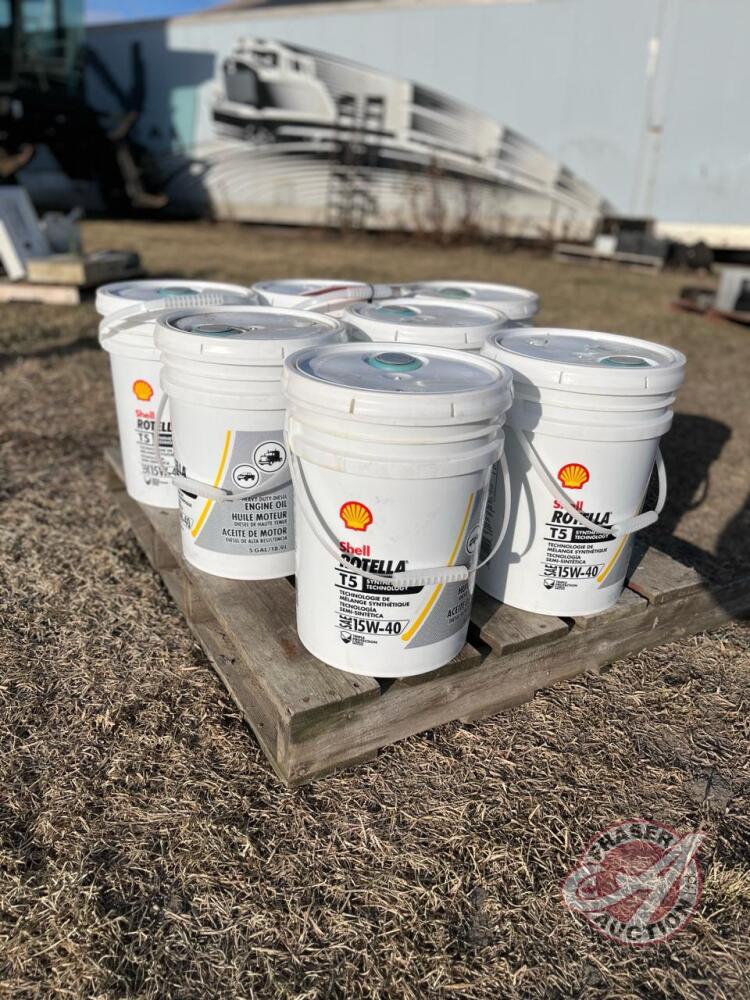 7 new pails of rotella t 15w40 motor oil 5th wheel grease and unopened ...
