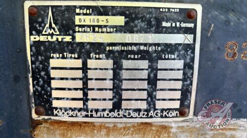 Deutz DX160 2WD tractor, S/N 7624-0871, F185 **Keys - Office**
