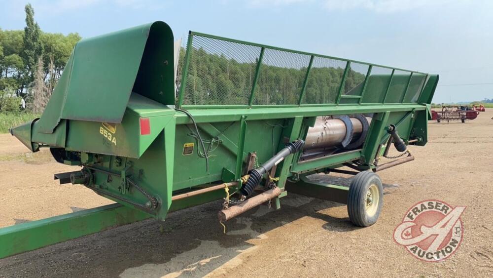 8 Row JD 853A All Crop header w/s/a transport, Sunflower pans, s/n, H36